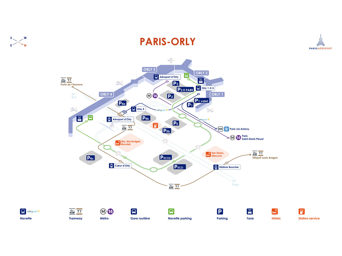 Plans et localisation des parkings de l'aéroport Paris-Orly